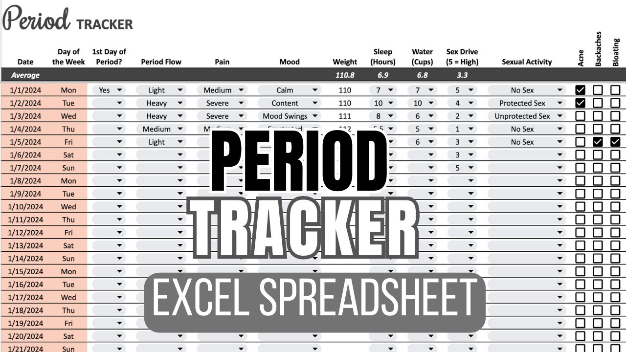 Period Tracker Spreadsheet (Excel) - YouTube