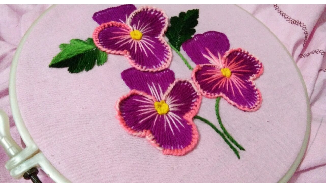 Hand embroidery pansy flower with botton hole stitch derivative - YouTube