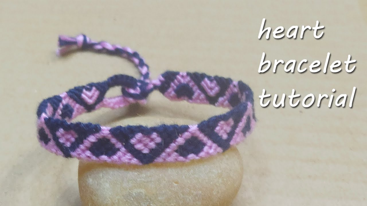 Pattern for heart friendship bracelet 2 color - YouTube