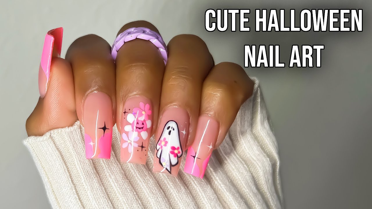 Press On’s Using The Pop Off Method | Girly Halloween Nail Art Tutorial ...