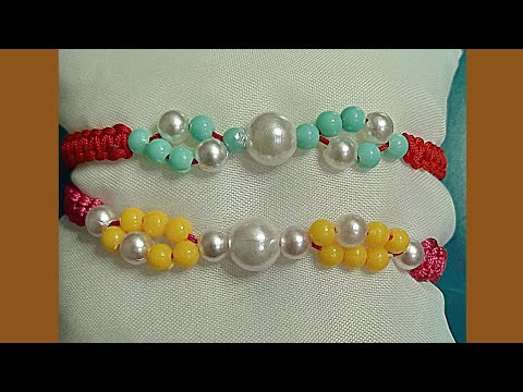 thread bracelet tutorial with pearls and beads easy - YouTube