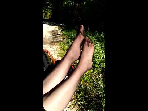 black sheer nylon socks in the park... again !