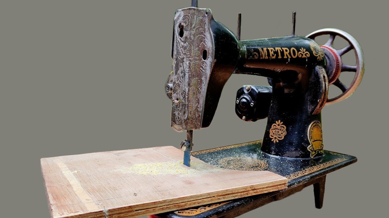 Wood cutting machine from a old rusty sewing Machine #diy #nut fun ...
