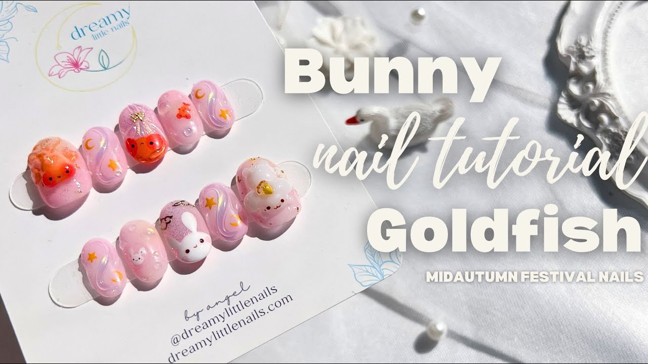 Bunny & Goldfish 3D Nail Art Tutorial - Mid-autumn festival nails - YouTube