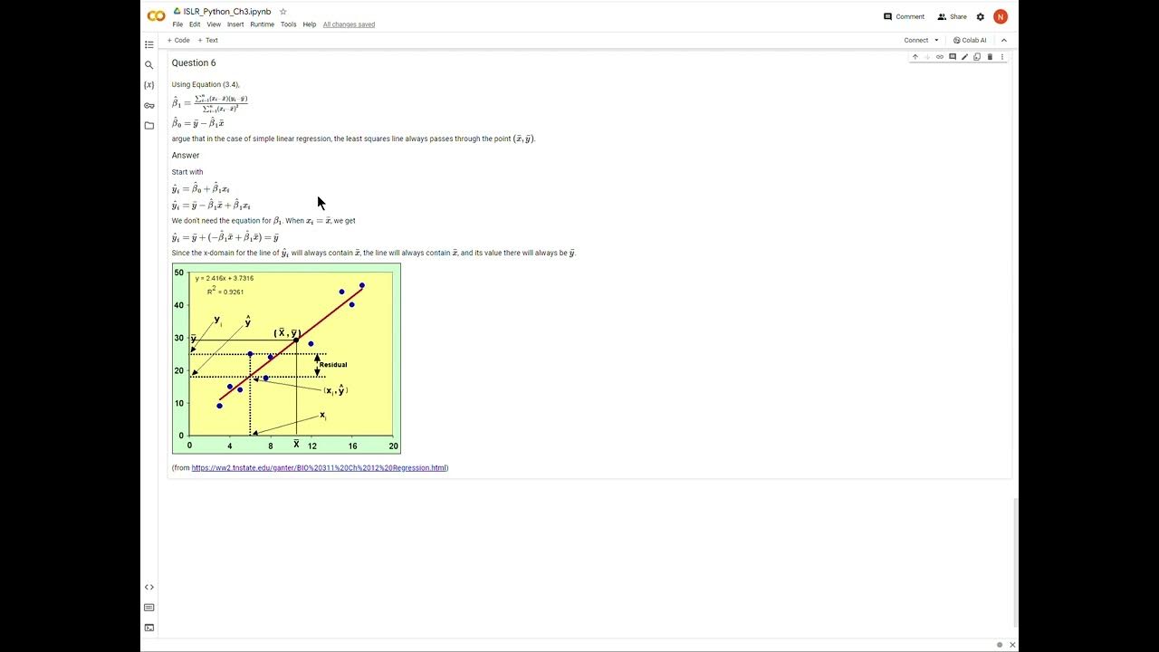 Intro to Statistical Learning (2nd Ed), Solution to Problem 3.6C - YouTube