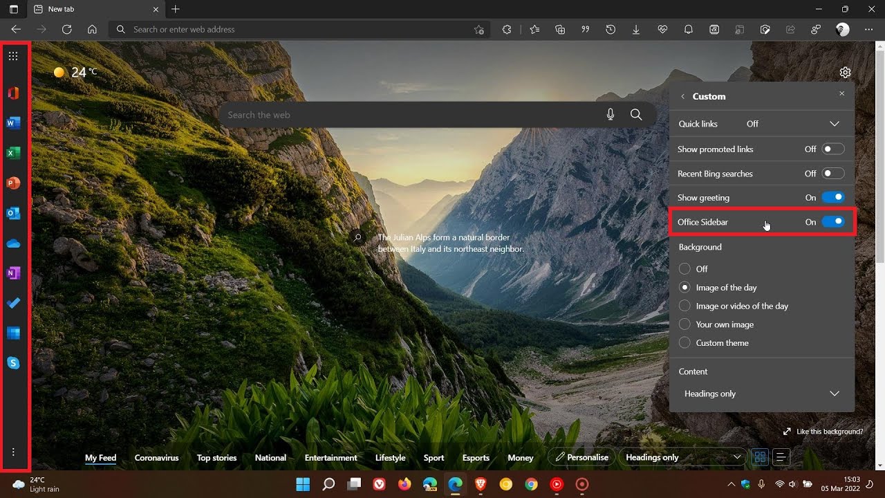 The Microsoft Edge "Office Sidebar" is becoming more widely available ...
