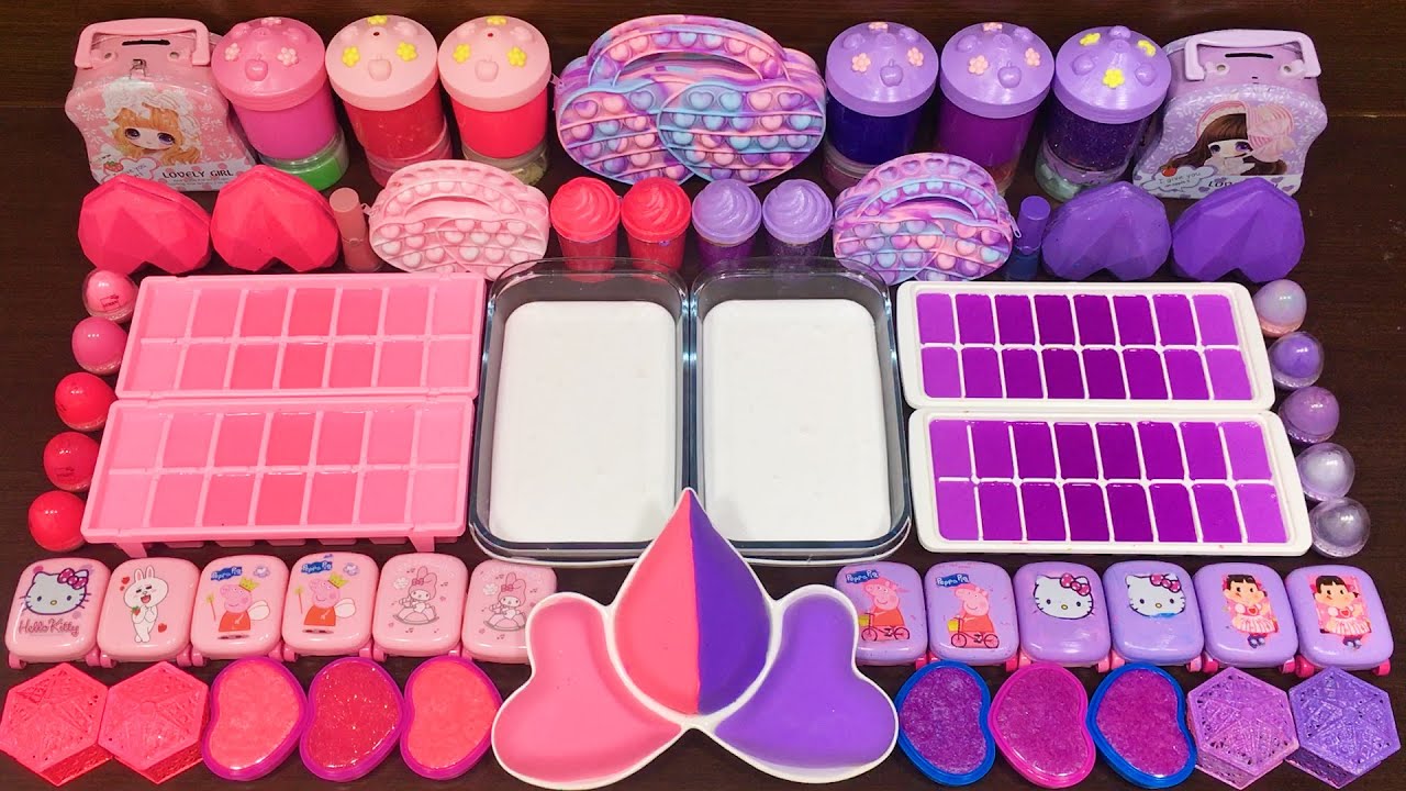PINK vs PURPLE !!! Mixing Random Things into GLOSSY Slime ...