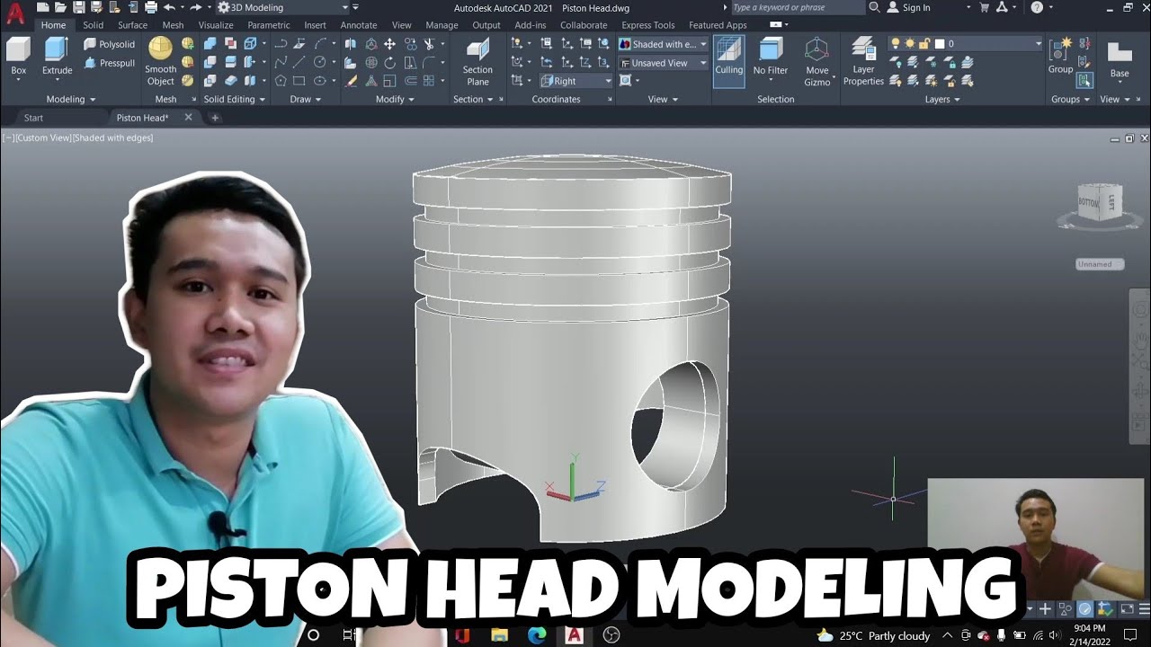 Piston Head Modeling menggunakan AutoCAD - YouTube