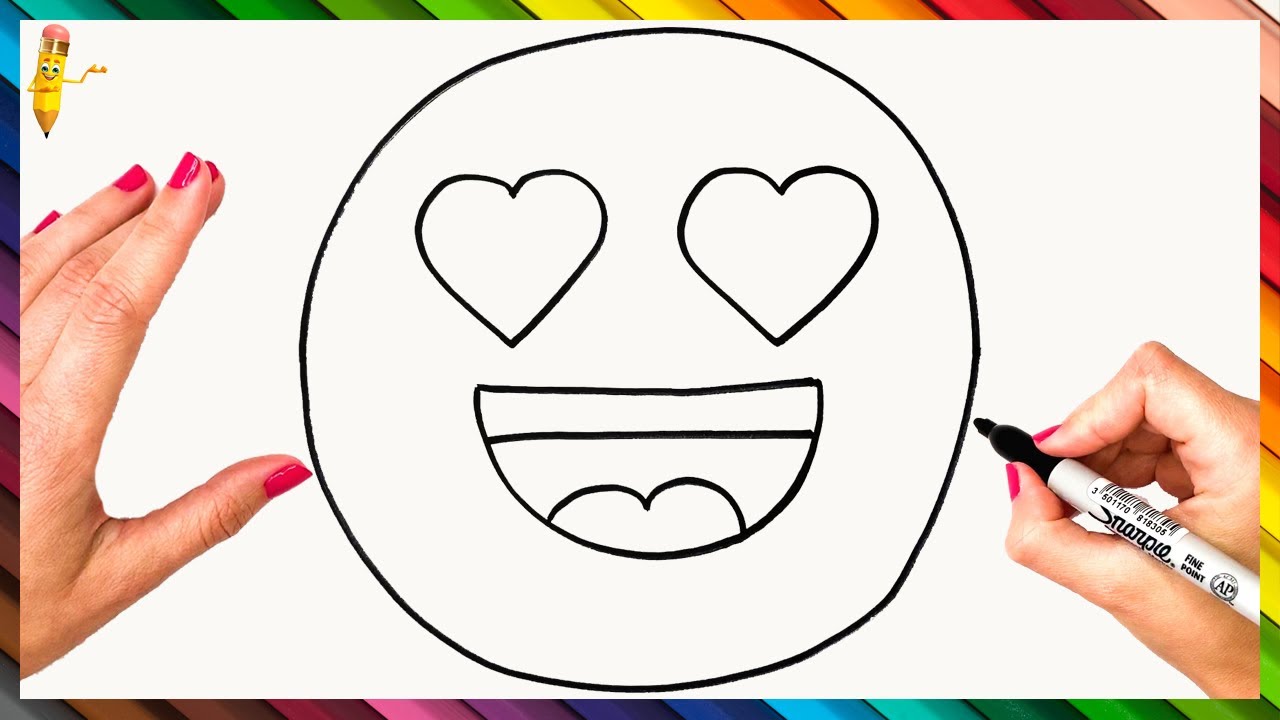 How To Draw A Heart Eyes Emoji Step By Step 😍 Heart Eyes Emoji Drawing ...