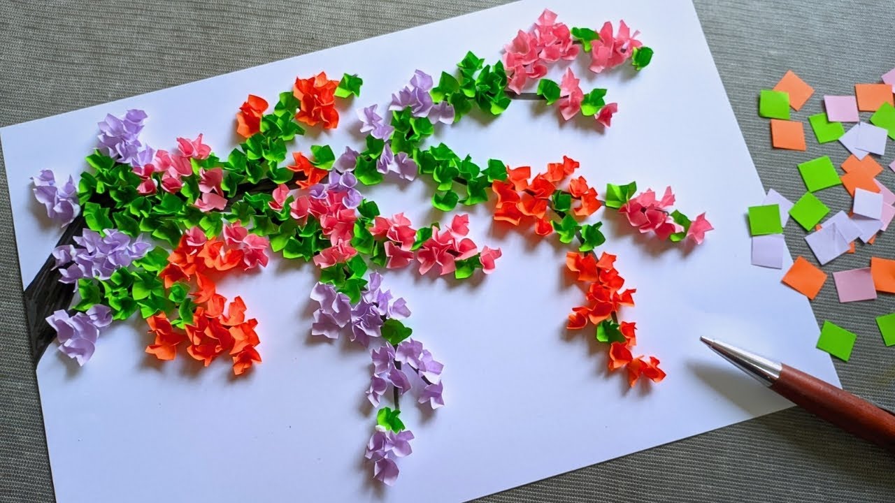 DIY Paper Tree Projects | How to Make 3D Paper Tree Bougenville - YouTube