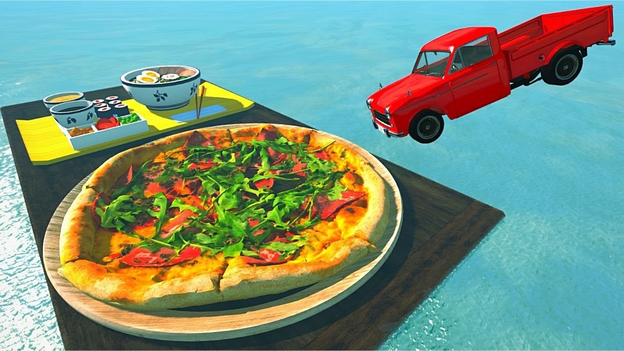 Cars Jumping Into Giant Pizza & Chinese Food - BeamNG Drive | 3xC - YouTube