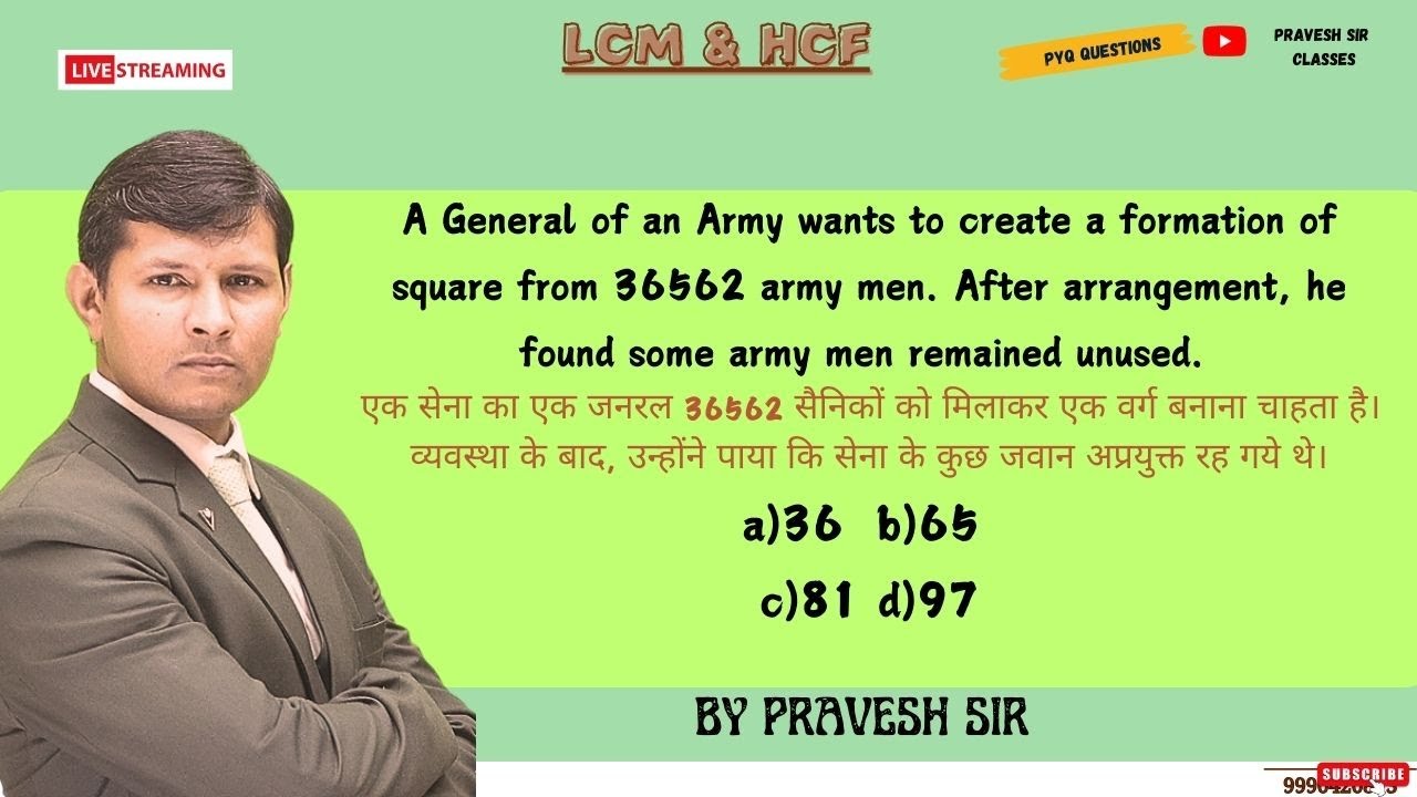 A General of an Army wants to create a formation of square from 36562 ...