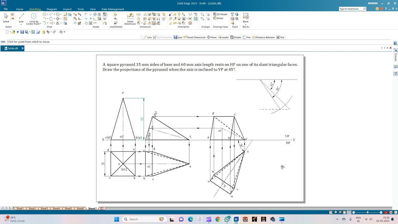 Orthographic Projection of Square Pyramid 04 - YouTube