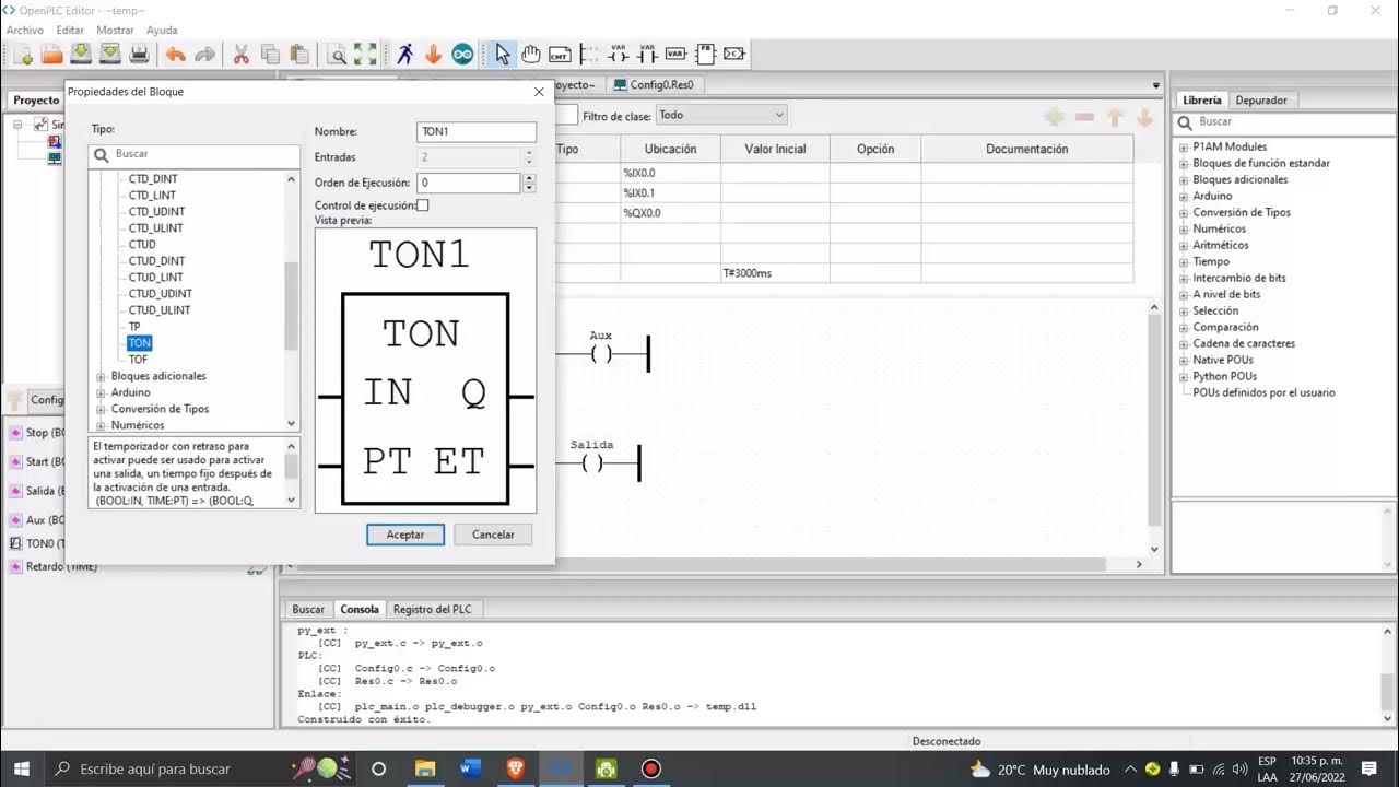Funcionamiento de un TON con OpenPLC Editor y Arduino - YouTube