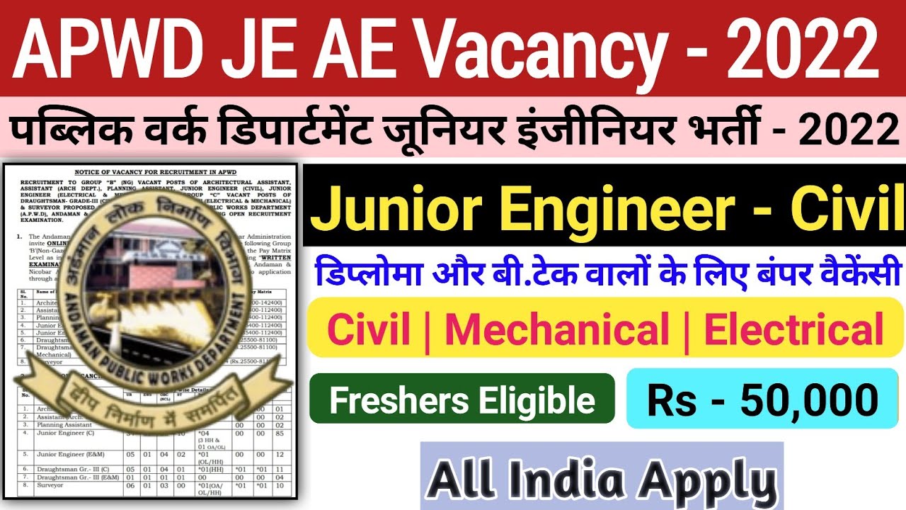 PWD JE Recruitment 2022 | Junior Engineer Vacancy 2022 | APWD JE ...