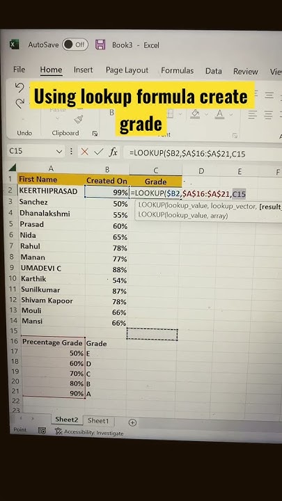 Using lookup formula create grade - YouTube