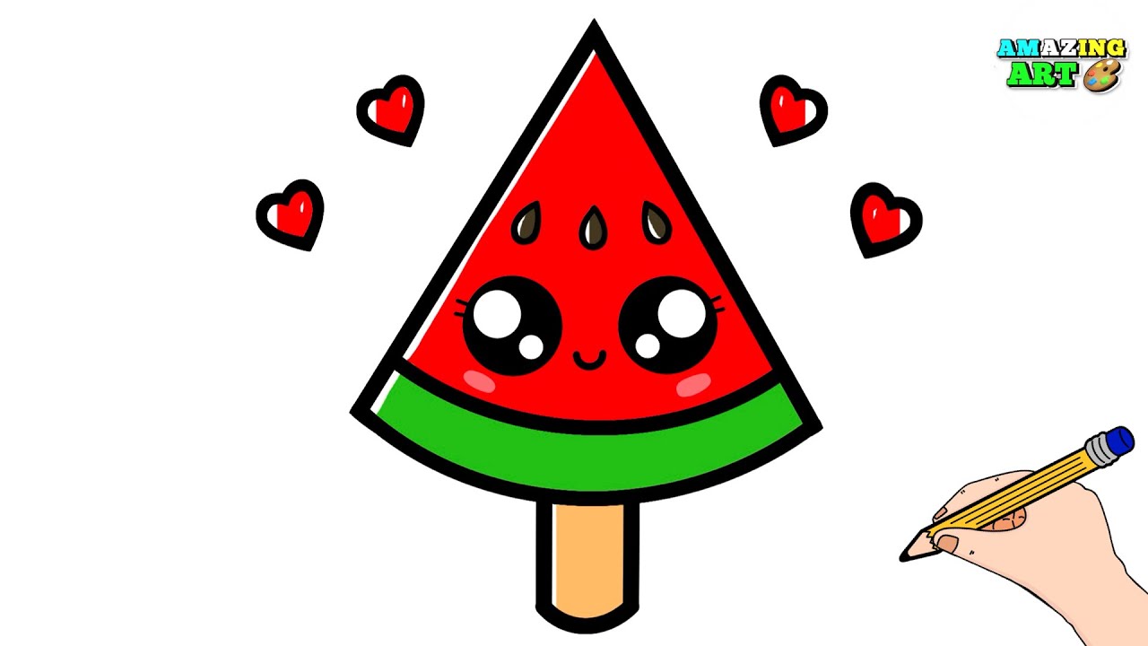 How to draw a Cute Watermelon Ice cream | Easy Watermelon Candy Ice ...