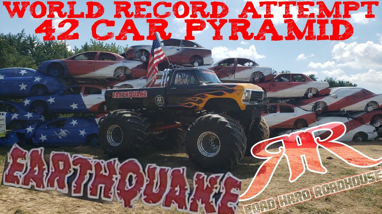WORLD RECORD 42 CAR PYRAMID CAR CRUSH BY ALAN FENSTERMAKER & EARTHQUAKE ...