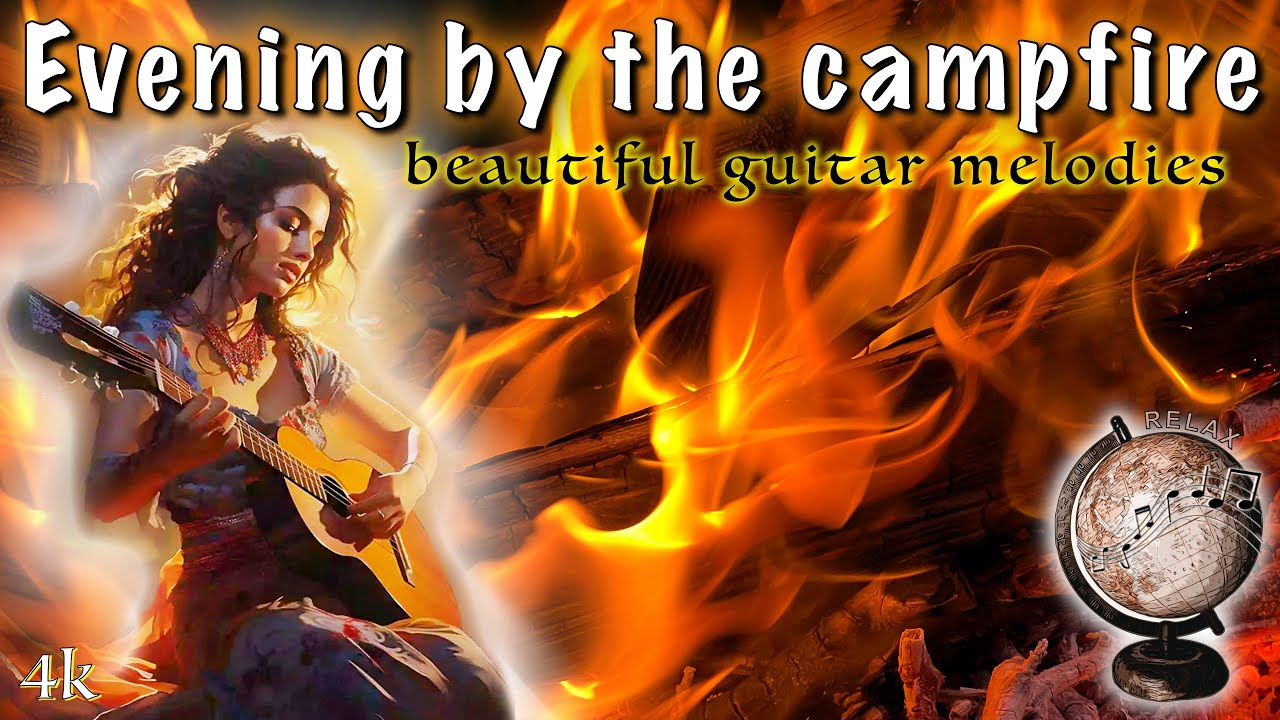 Relaxing guitar music & evening by the campfire, nice macro + slow ...