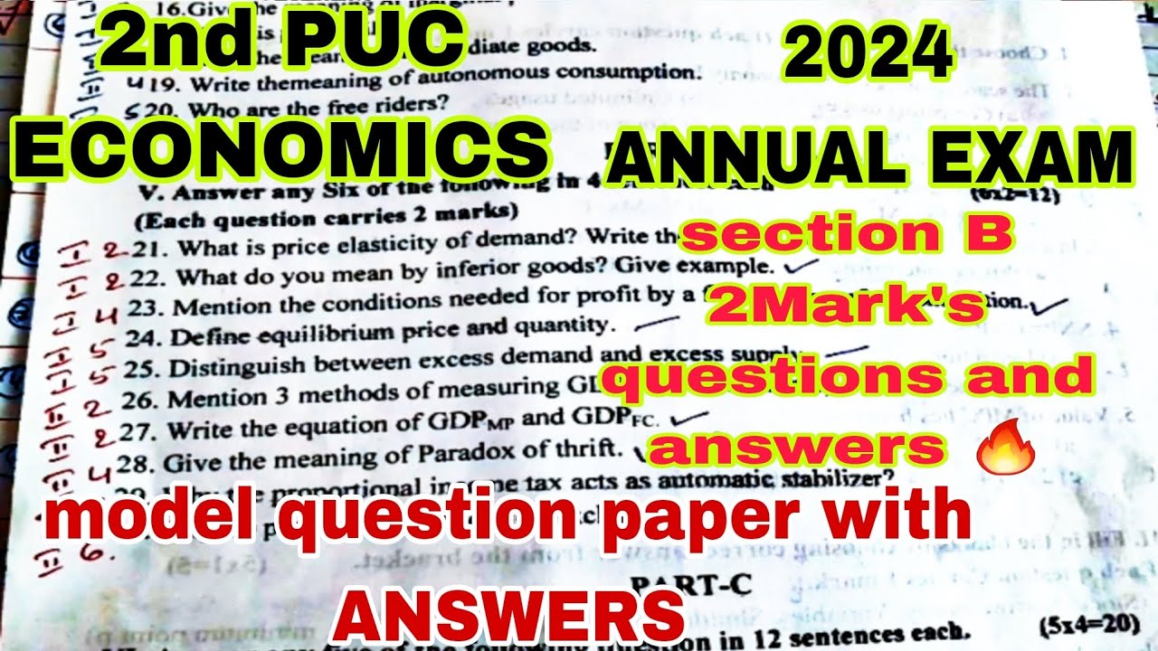 2nd PUC ECONOMICS model question paper with ANSWERS 🔥 2024 section B 2 ...