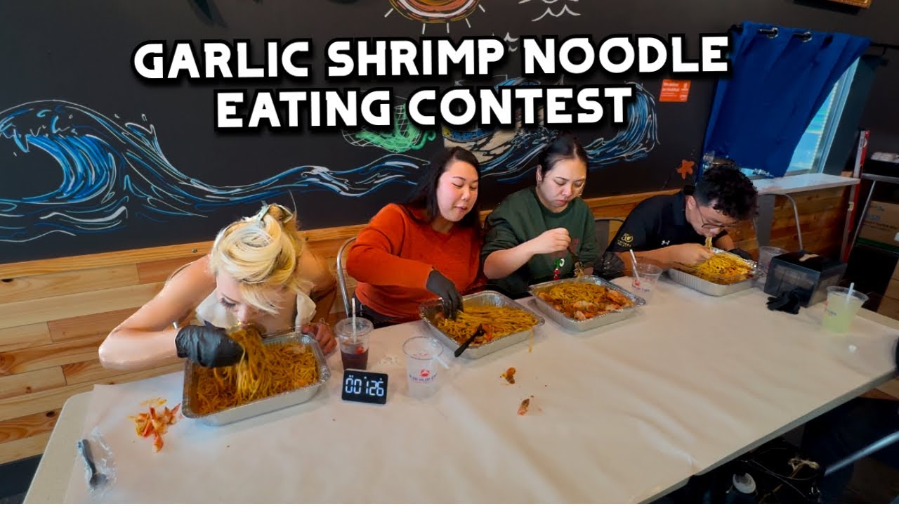 GARLIC SHRIMP NOODLE EATING CONTEST at Mlem Mlem Crab in Santa Ana, CA ...