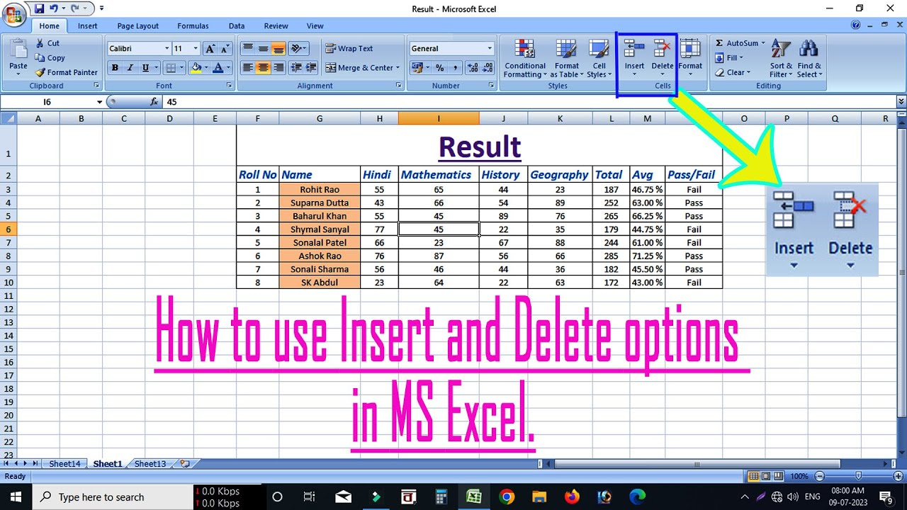 How to use Insert and Delete options in MS Excel. [Class- 32] - YouTube