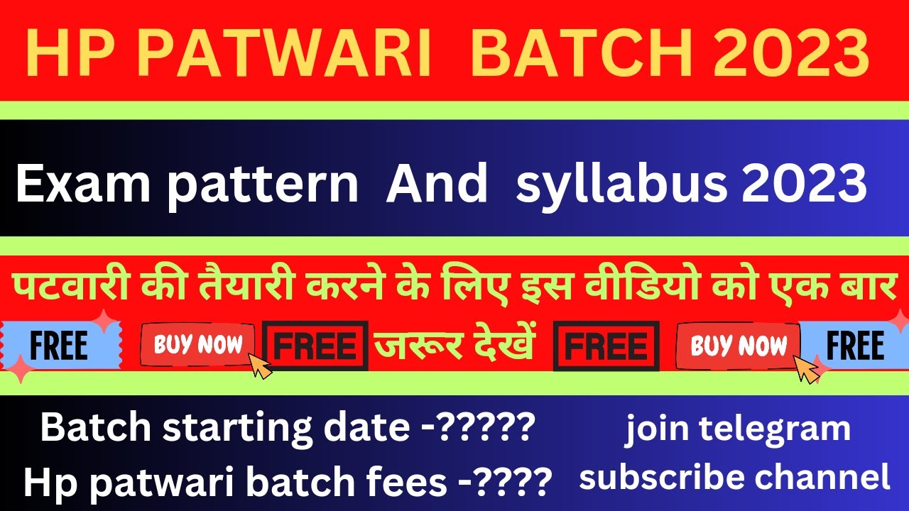 HP PATWARI BATCH 2023 || Hp Patwari exam pattern and syllabus 2023 ...