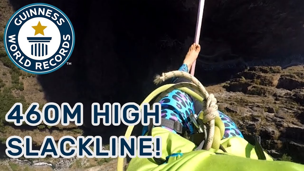 Longest slackline walk (blindfolded) - Guinness World Records - YouTube