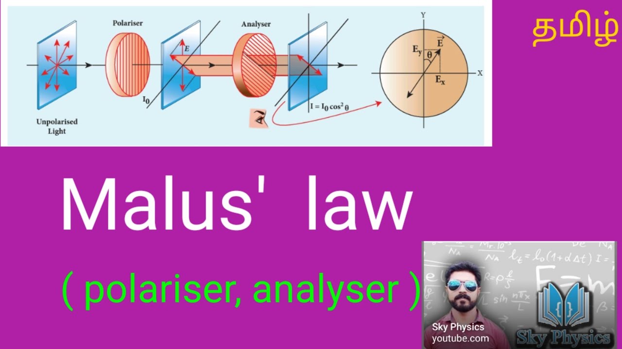 Malus' law || polariser||analyser||Wave Optics||STD 12 Physics||sky ...