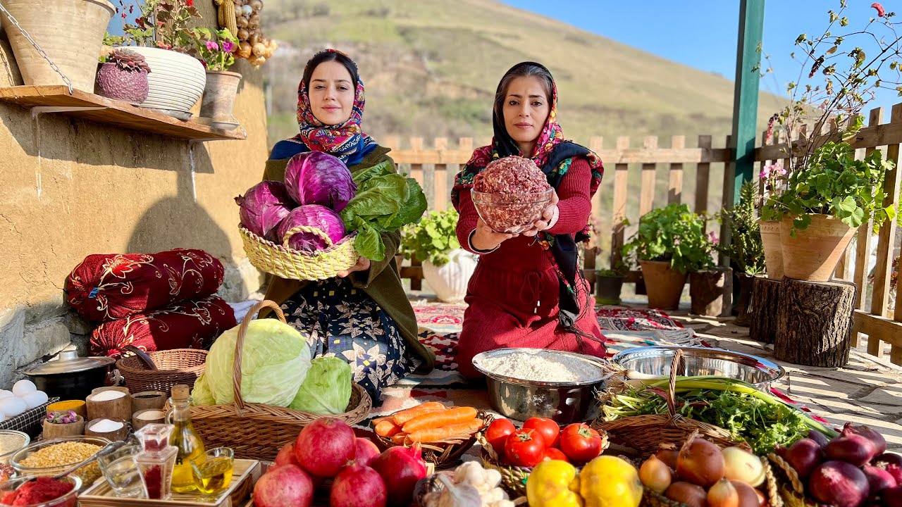 Rural Life in Iran: Cooking Stuffed Cabbage Rolls with Meat - YouTube