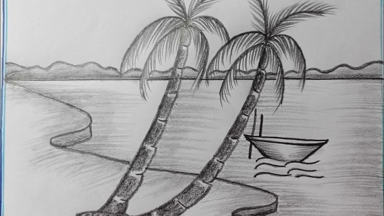 River Side Scenery Drawing /Prakitik Drisho Drawing /How To Draw ...