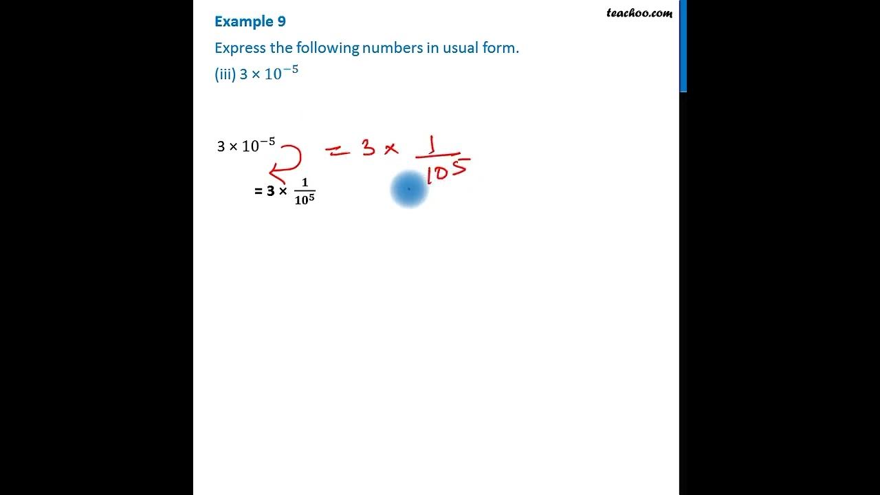 Example 9 (iii) - Express the numbers in usual form (iii) 3 × 10^(-5) - Teachoo - YouTube