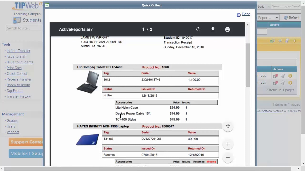Asset Mgmt. (TIPWeb-IT): Collect from Staff or Student - YouTube