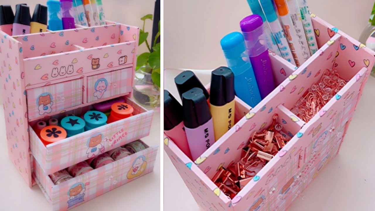 DIY Desk Organizer | Paper Crafts Idea | Easy to make | School Hacks ...