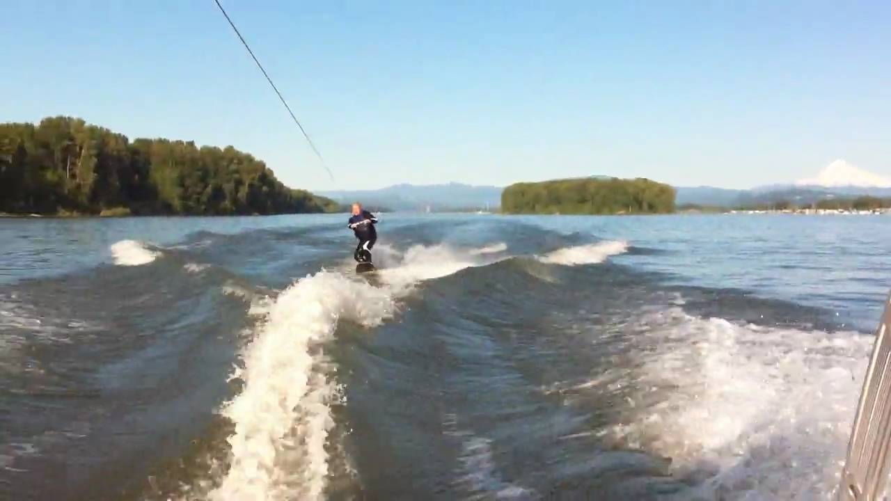 Dad Wakeboarding, A couple baby steps and then catching a front edge ...