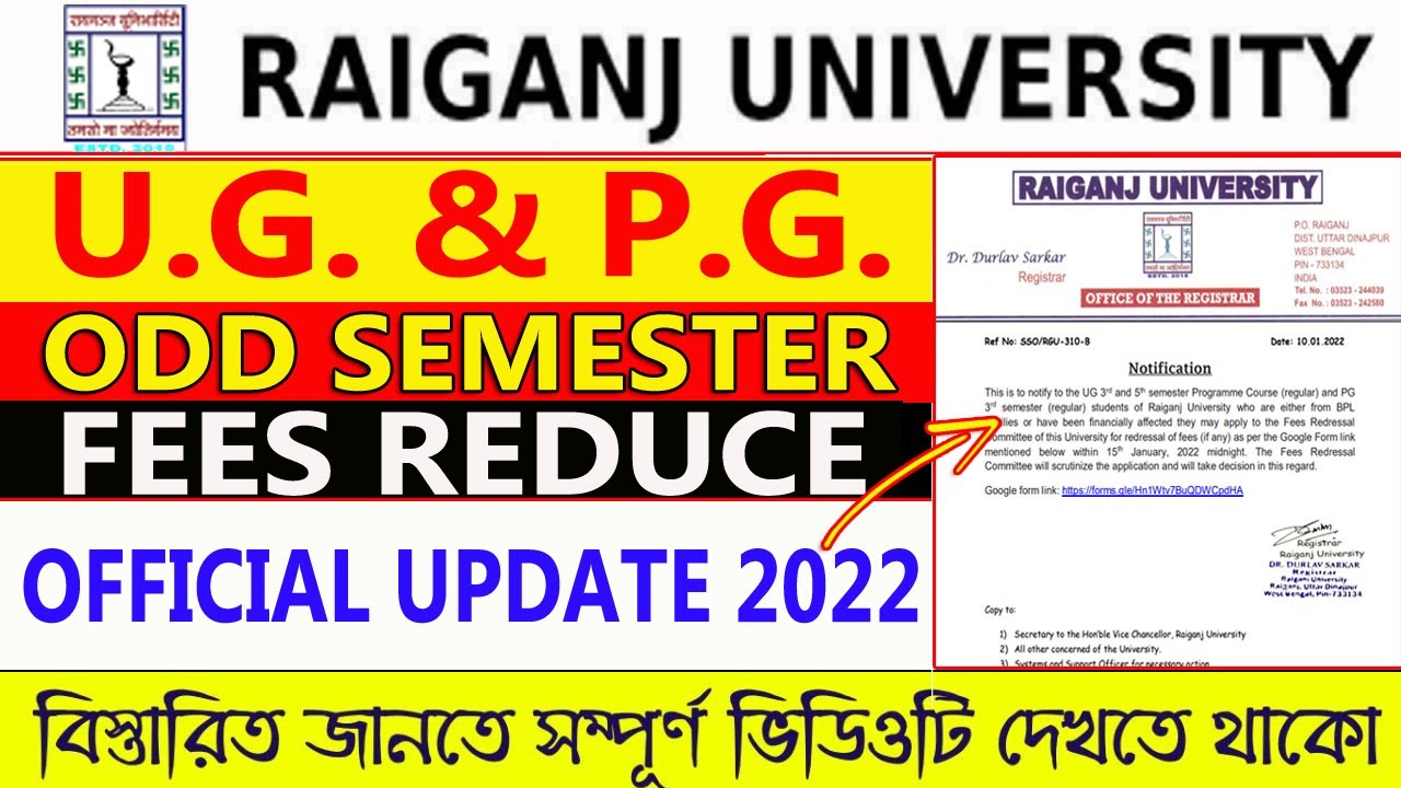 Raiganj University UG Programme Course and PG students Fees reduce ...