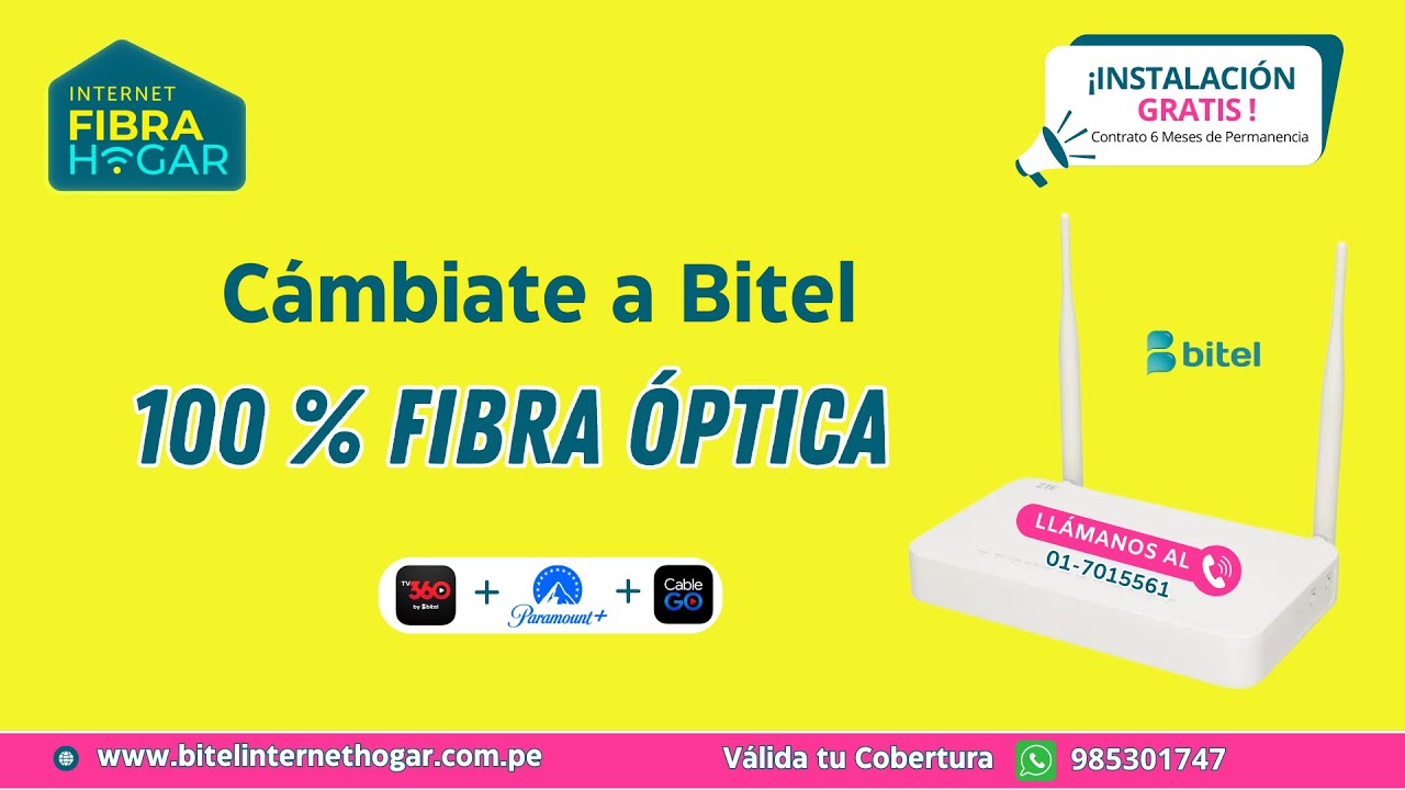 Bitel Hogar 100 % Fibra Óptica #bitel - YouTube