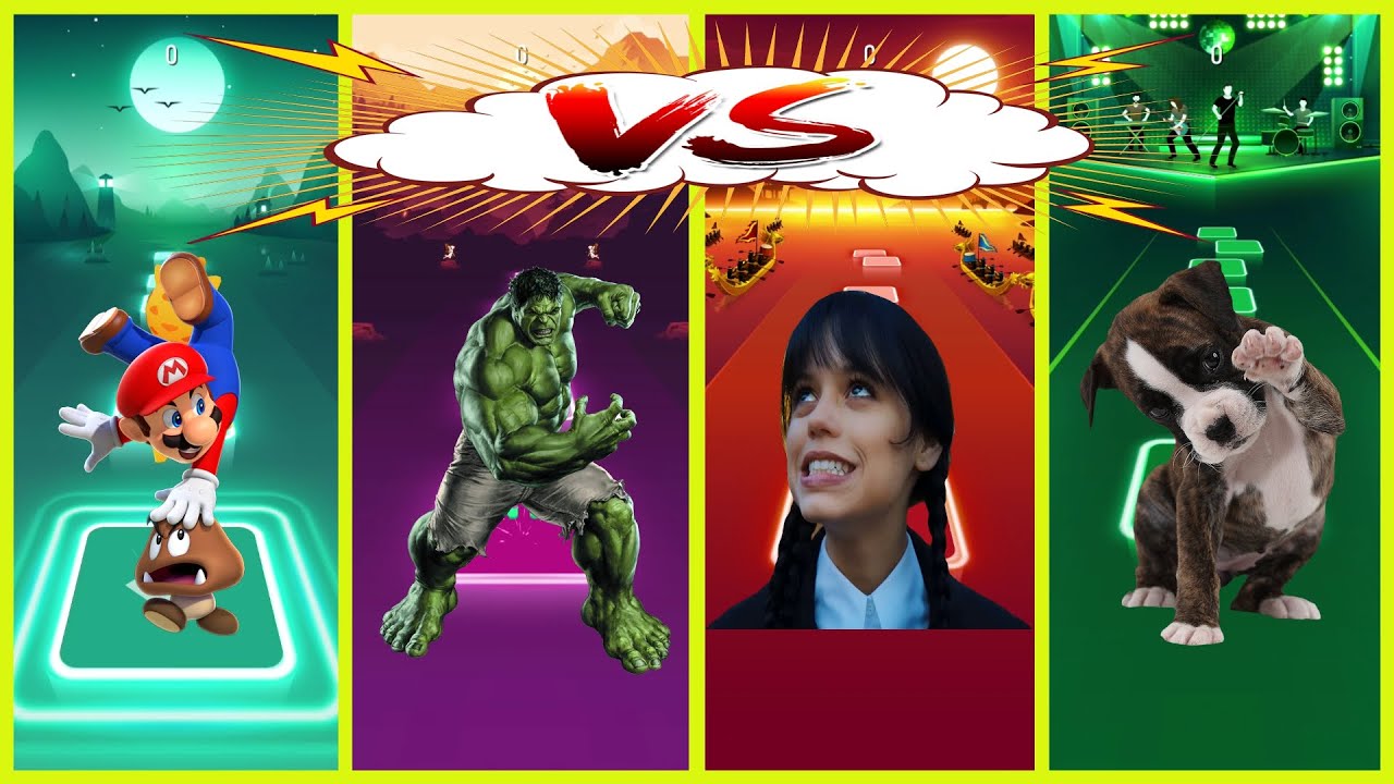 Super Mario VS Hulk VS Wednesday VS Cute Dog Game Tiles Hop - YouTube