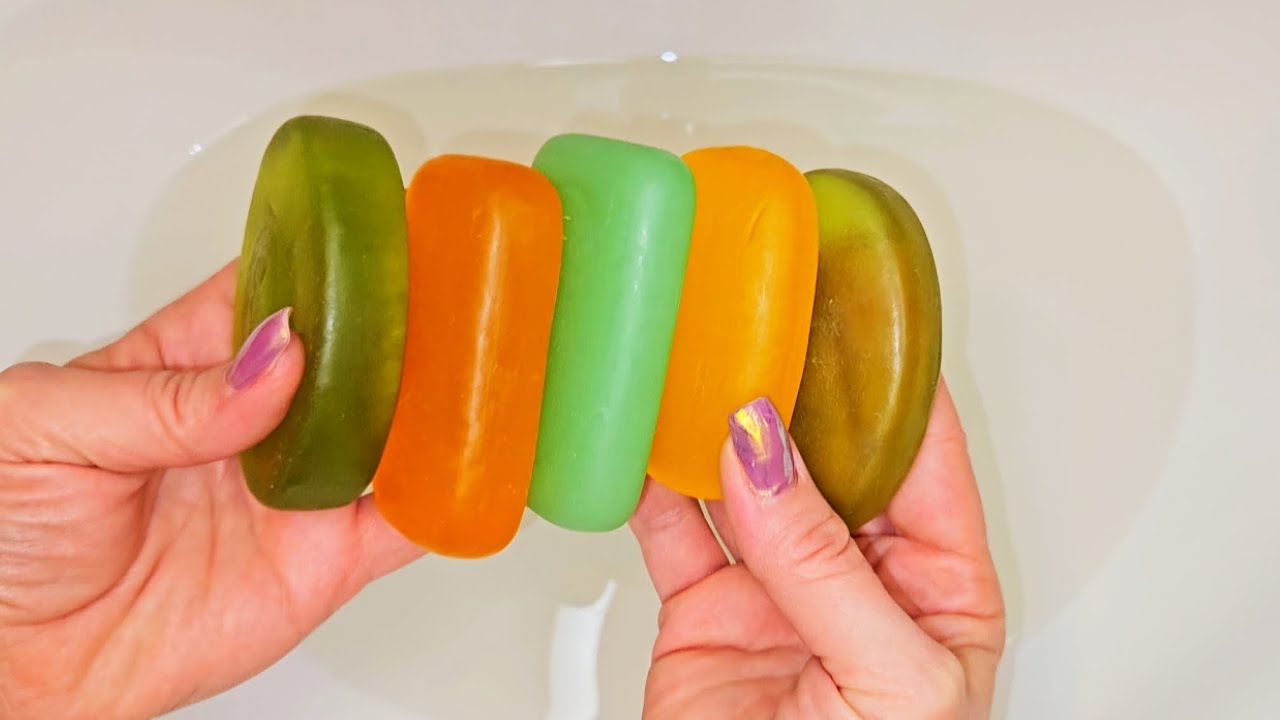 Soaping•ASMR•beautiful transparent soap• foaming soapy water with a ...