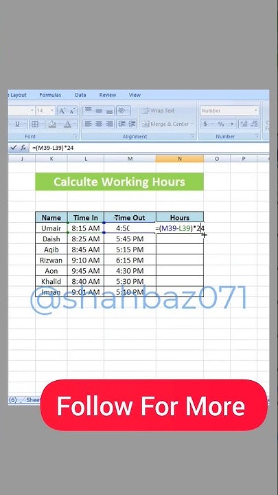 Calculate Working Hours in Ms Excel #msexcel #exceltricks #googlesheets #tipsandtricks #shorts ...