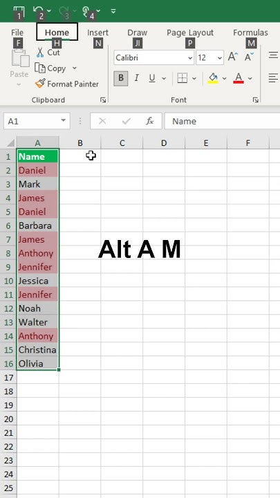 Excel shortcut to highlight and remove duplicate names - YouTube