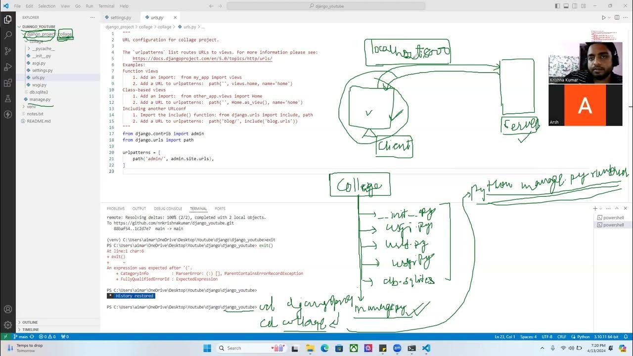 Python django create app and configure app URL to project's app URL Part 1 - YouTube