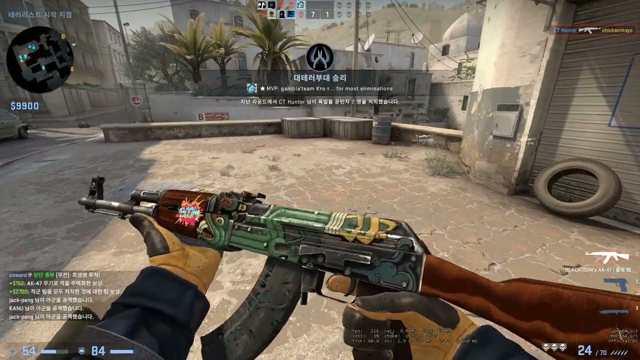 CS:GO CS Dust II CT AK-47 3킬(마지막 3명 Hunting 가서 모두 사살하며 라운드 승리 feat. AK ...