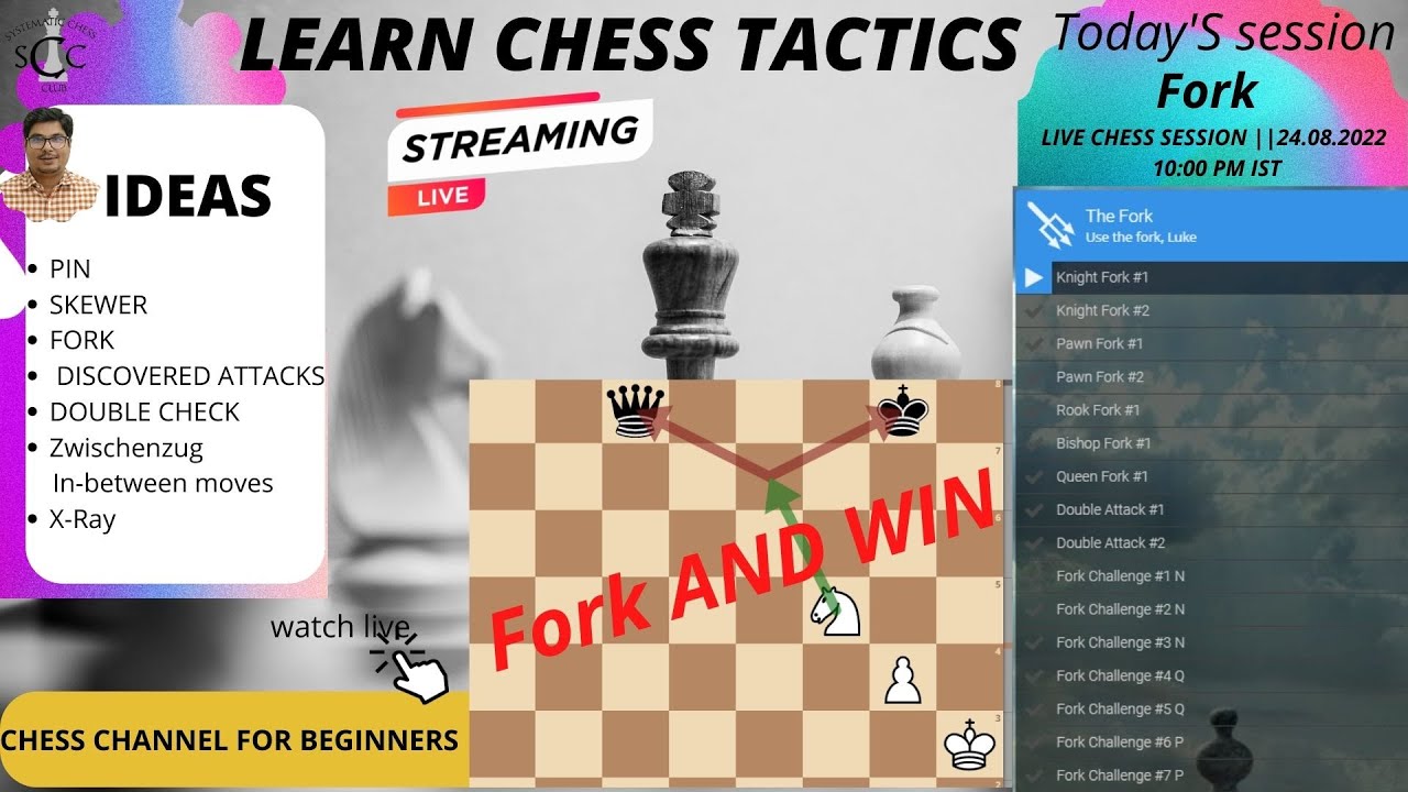 Beginners Chess tactics|| 02|| How to find The Fork and win a position in Chess | Double Attack ...