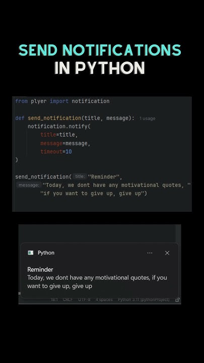 Send notifications in python using plyer #python - YouTube