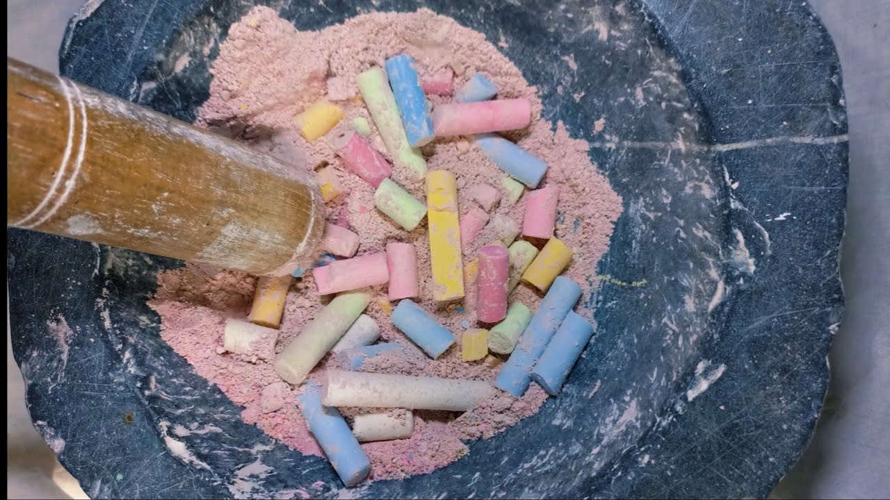 Asmr.crushing colourfull school chalk with chalk powder # ...
