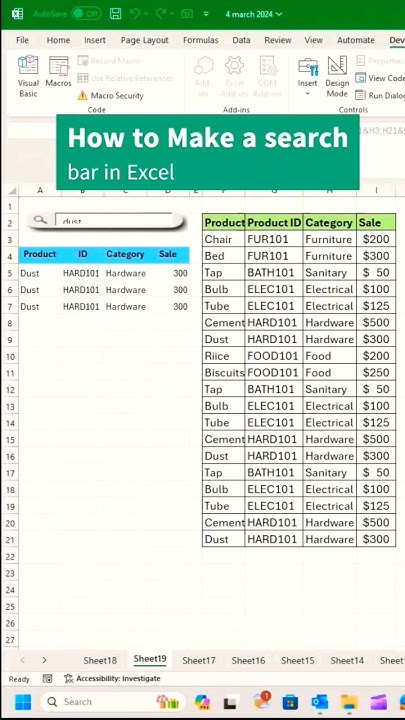 Excel Tutorial: Creating a Search Bar for Efficient Data Navigation #ExcelTutorial #SearchBar ...