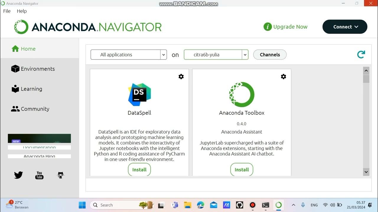 Membuat environment,Menginstal jupyter lab dan jupyter notebook di anaconda navigator - YouTube