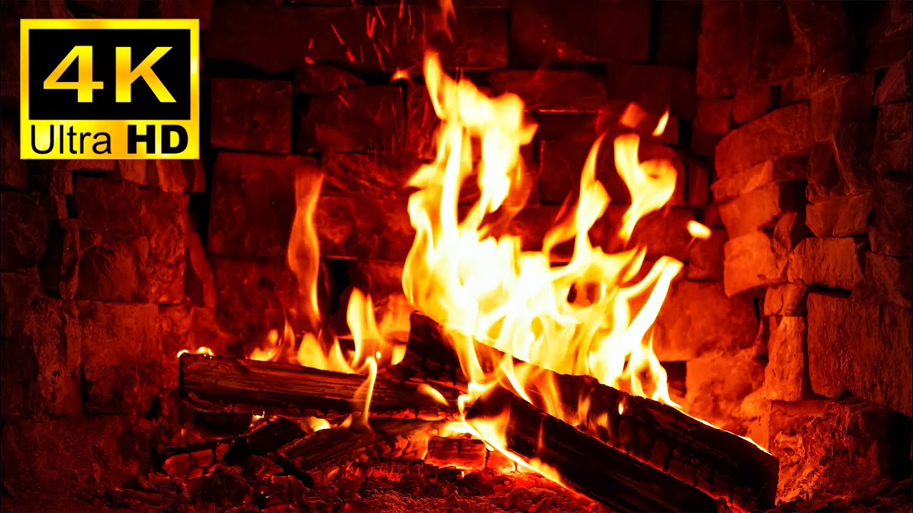 🔥 FIREPLACE 4K Ultra HD – Golden Flames & Burning Log Sounds for ...