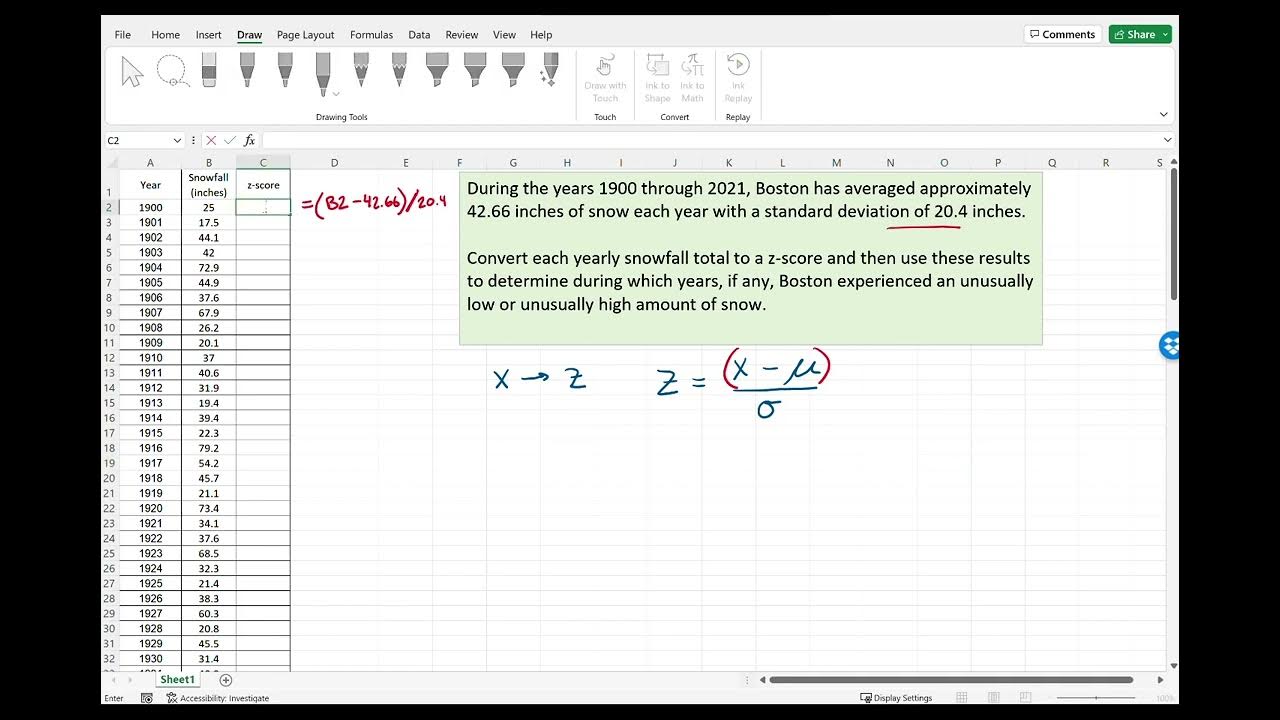 Excel for Intro Statistics #9: Convert data into z-scores and identify unusual values - YouTube